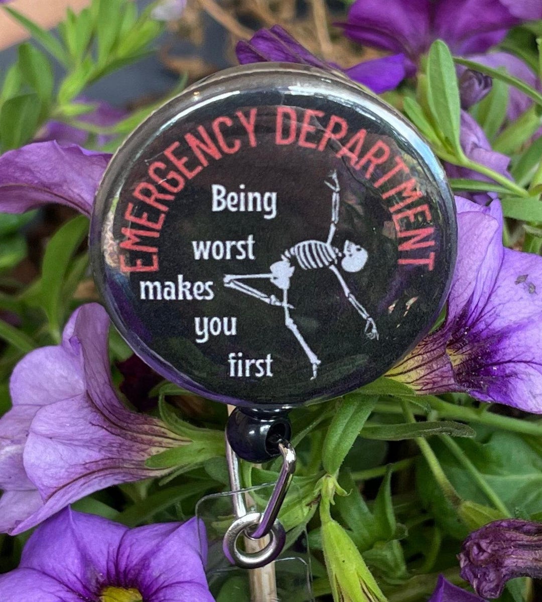 Funny ED Nurse Badge Reel: Skeleton Humor Button Pin - Etsy