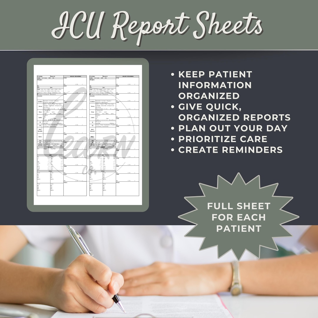 ICU Nurse Report Sheet: Patient Care Organizer (PDF) - Etsy