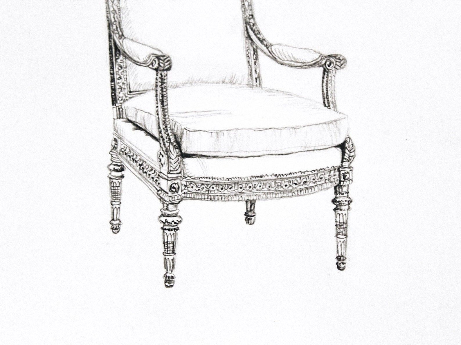 French Baroque Fauteuil armchair Drawing Print - Etsy