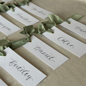 Sage Green Calligraphy Ribbon Place Cards: Wedding, Shower, Dinner ...
