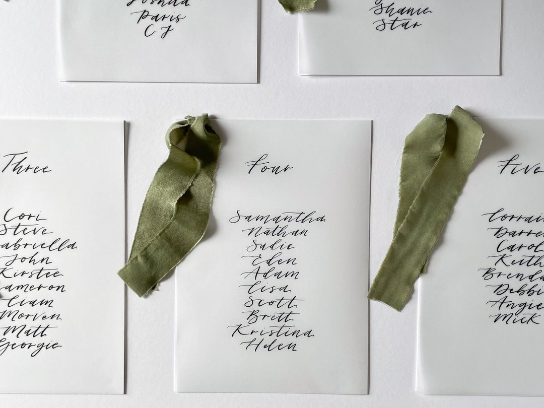 Calligraphy Wedding Table Plan Card Vellum With Chiffon Hand Written ...