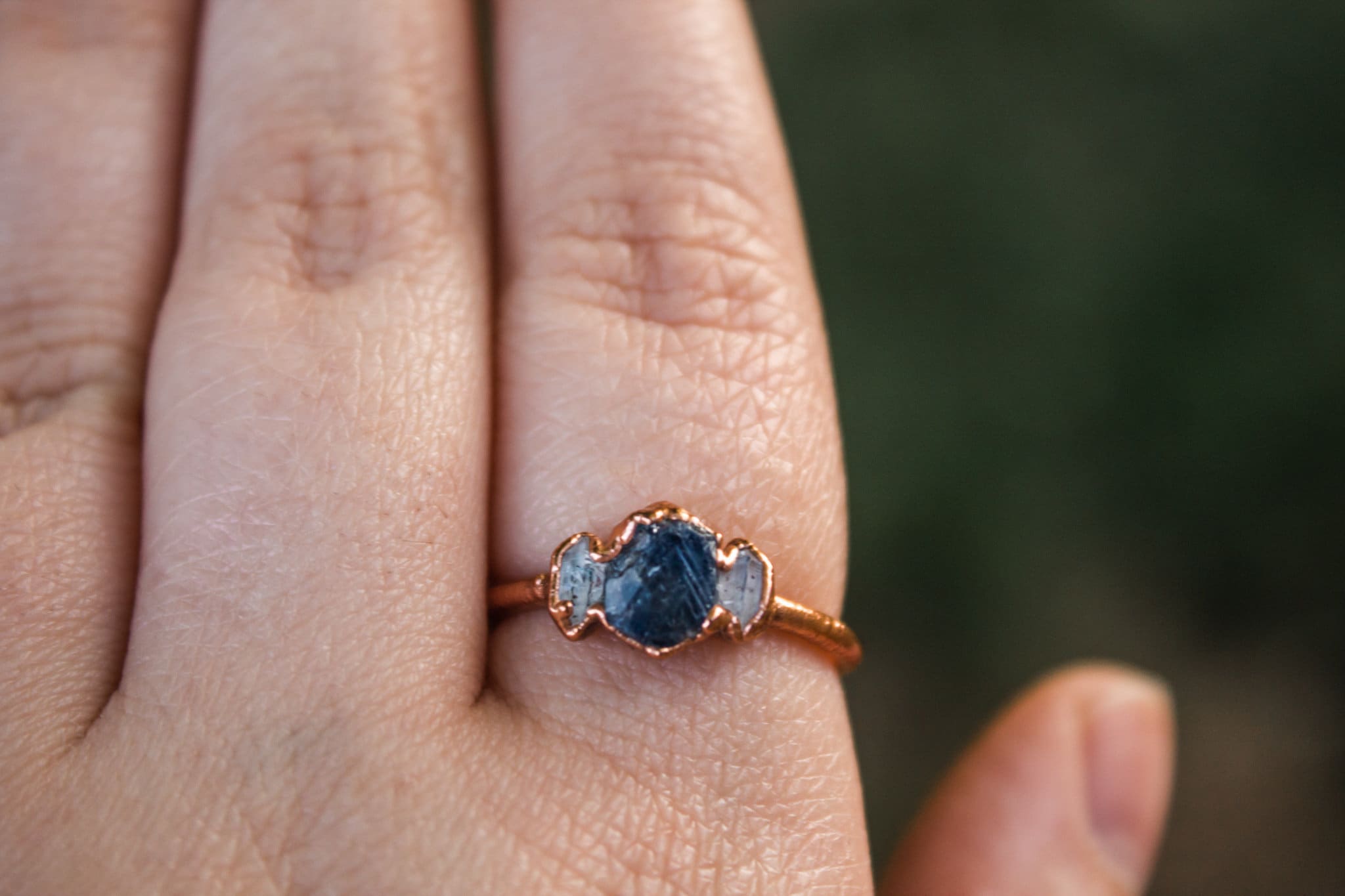 Ruwe saffier en herkimer diamant koperen ring | Etsy
