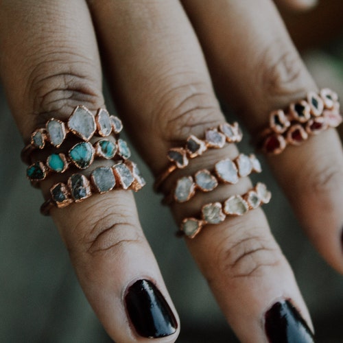 Raw Dainty Multi Stone Copper Ring - Etsy