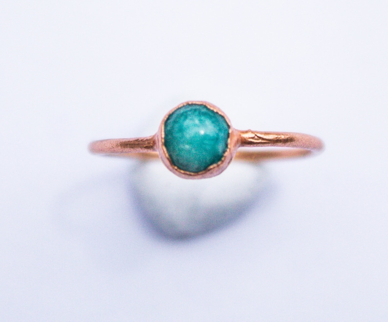 Dainty Stone Copper Ring | Etsy