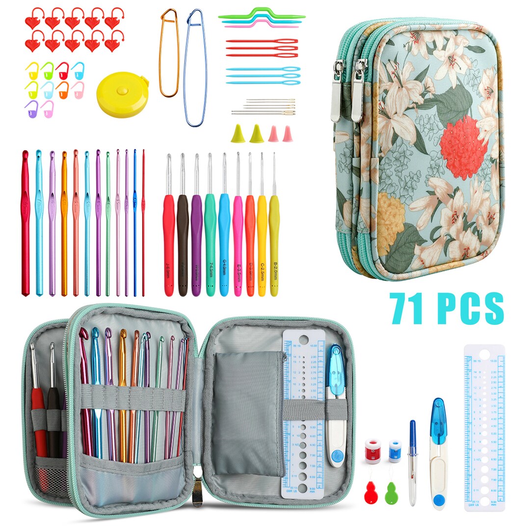 DIY 71 Piece Crochet Kit With Crochet Hooks Set Includes Needles ...