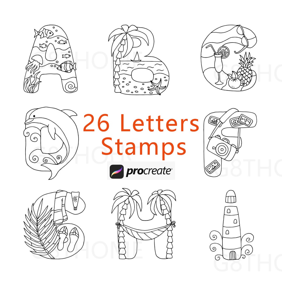 26 Letters Procreate Stamps | Procreate Brushes - Etsy