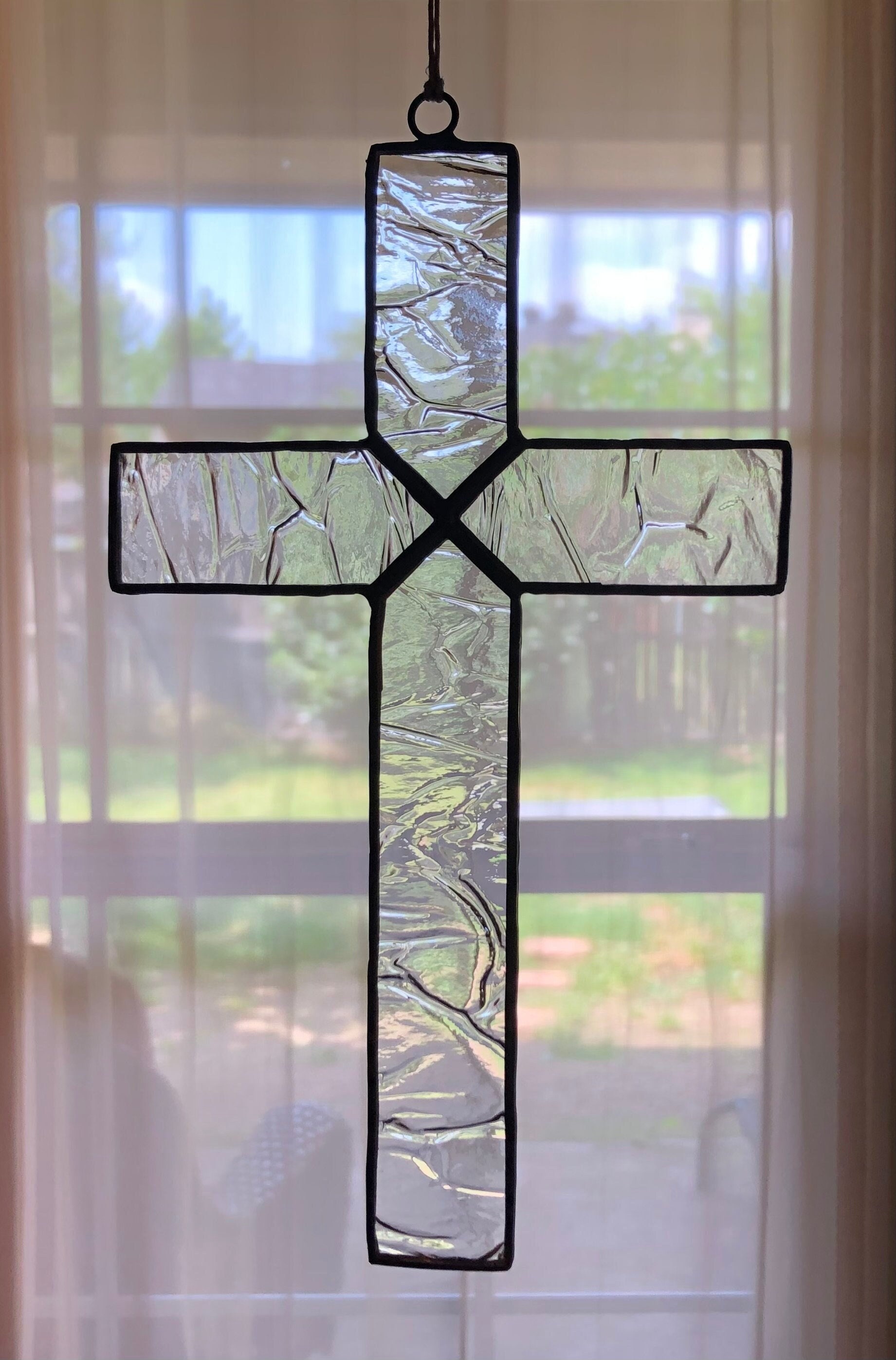 8" Simple Clear Stained Glass Cross Handcrafted Handmade Suncatcher - Etsy