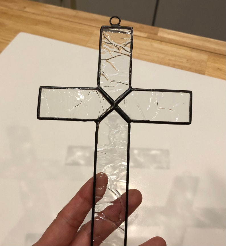 8" Simple Clear Stained Glass Cross Handcrafted Handmade Suncatcher - Etsy