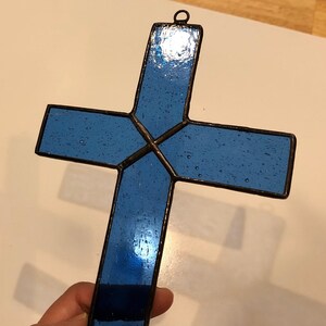 Blue Stained Glass Cross | Handmade Window Hanging, Faith Gift - Etsy