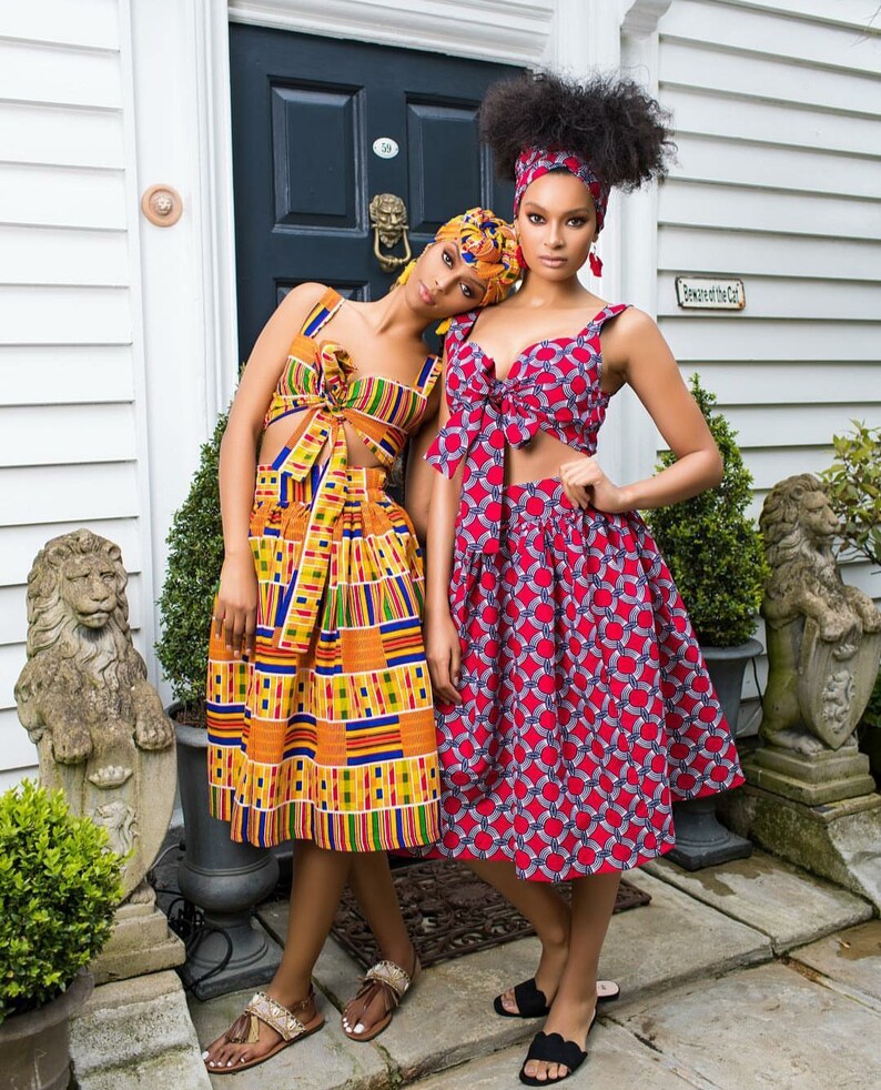 African Print Flared Skirt Ankara Red Yellow Kente Ghanaian Etsy