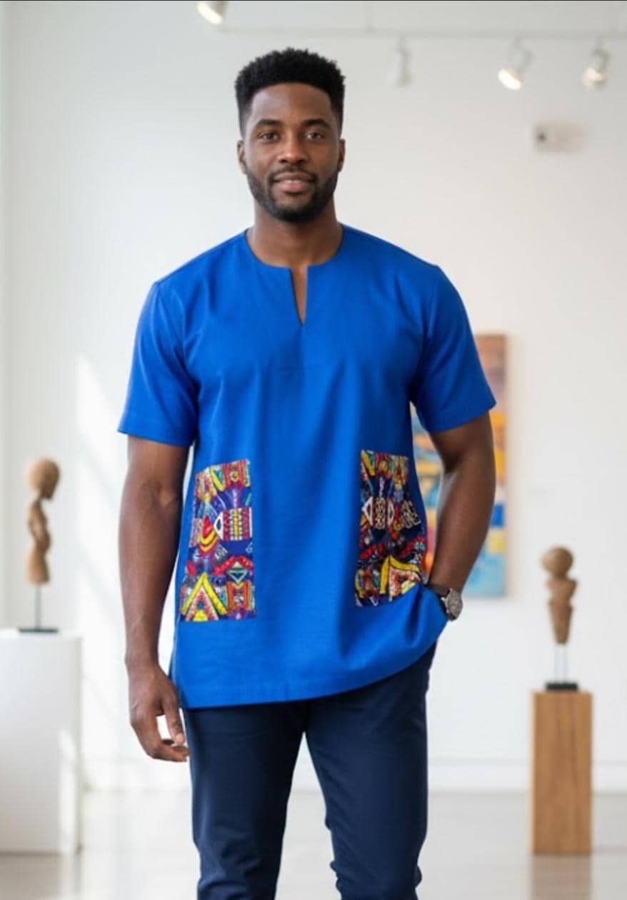 Men's African Cotton Tops With Ankara Accents | Ready-to-wear - Etsy