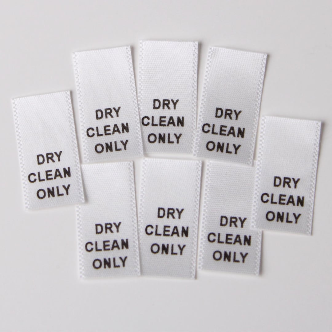 Dry Clean Only Clothing Labels Set of 8 - White Woven Edge Satin Care ...