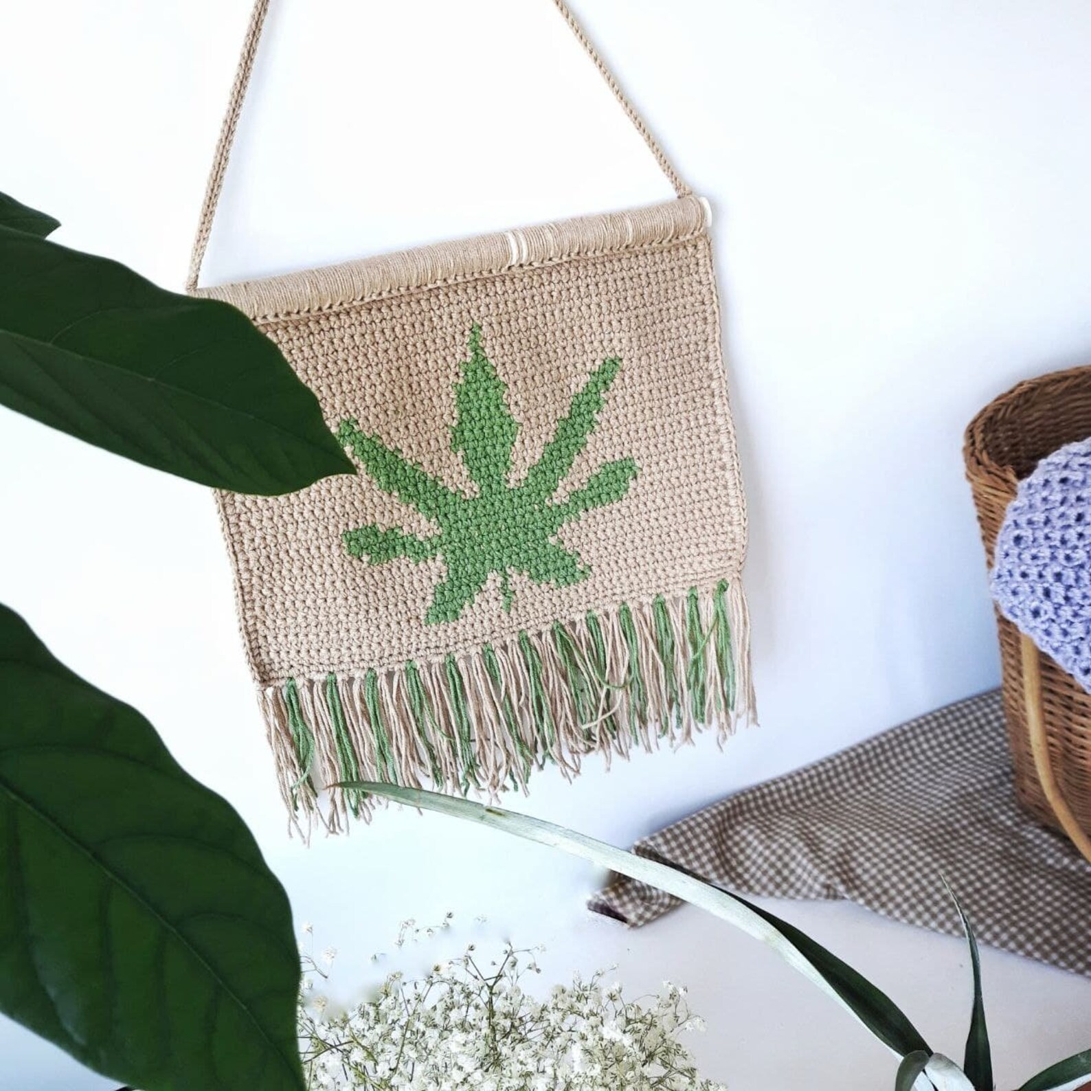 Cannabis Crochet wall hanging marijuana pattern / Tropical | Etsy