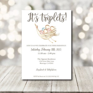 Triplets Baby Shower Invitation, Stork Theme, Celebrating Three Babies ...