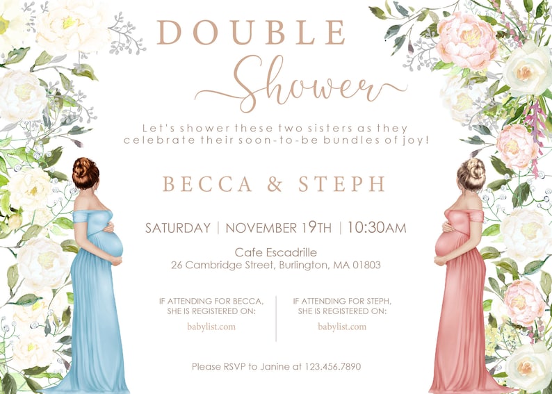 Double Baby Shower Invite, Personalized, Custom Made, Duo Baby Sprinkle ...