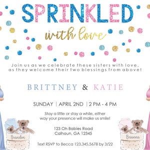 Double Baby Sprinkle Invite, Personalized, Custom Made, Duo Baby ...