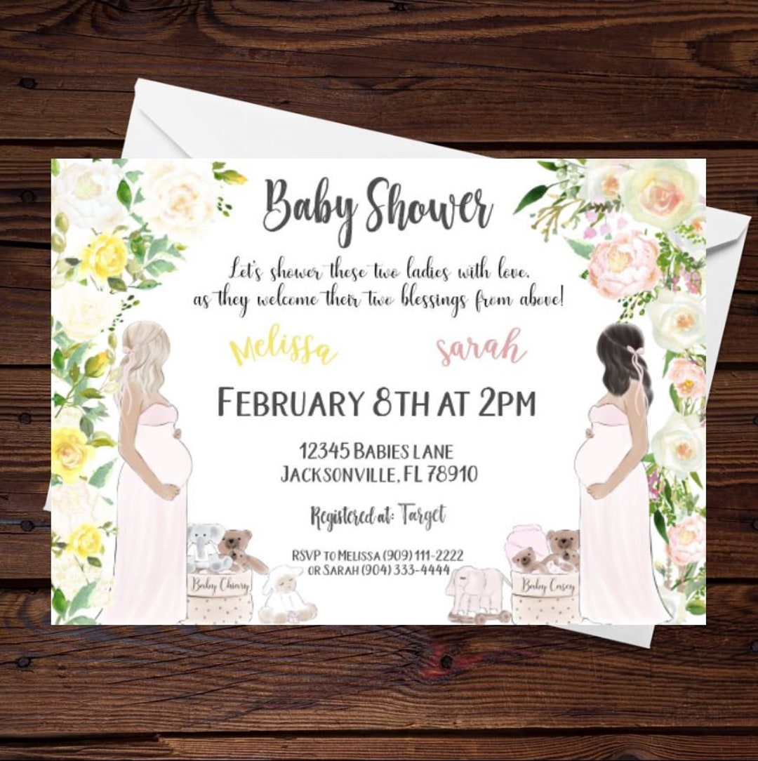 Double Shower Invitation, Joint Baby Shower, Brunch and Bellies, Duo ...