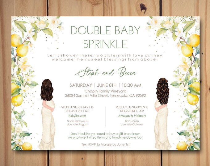 Lemon Double Baby Shower Invite, Citrus Duo Baby Sprinkle, Combined ...