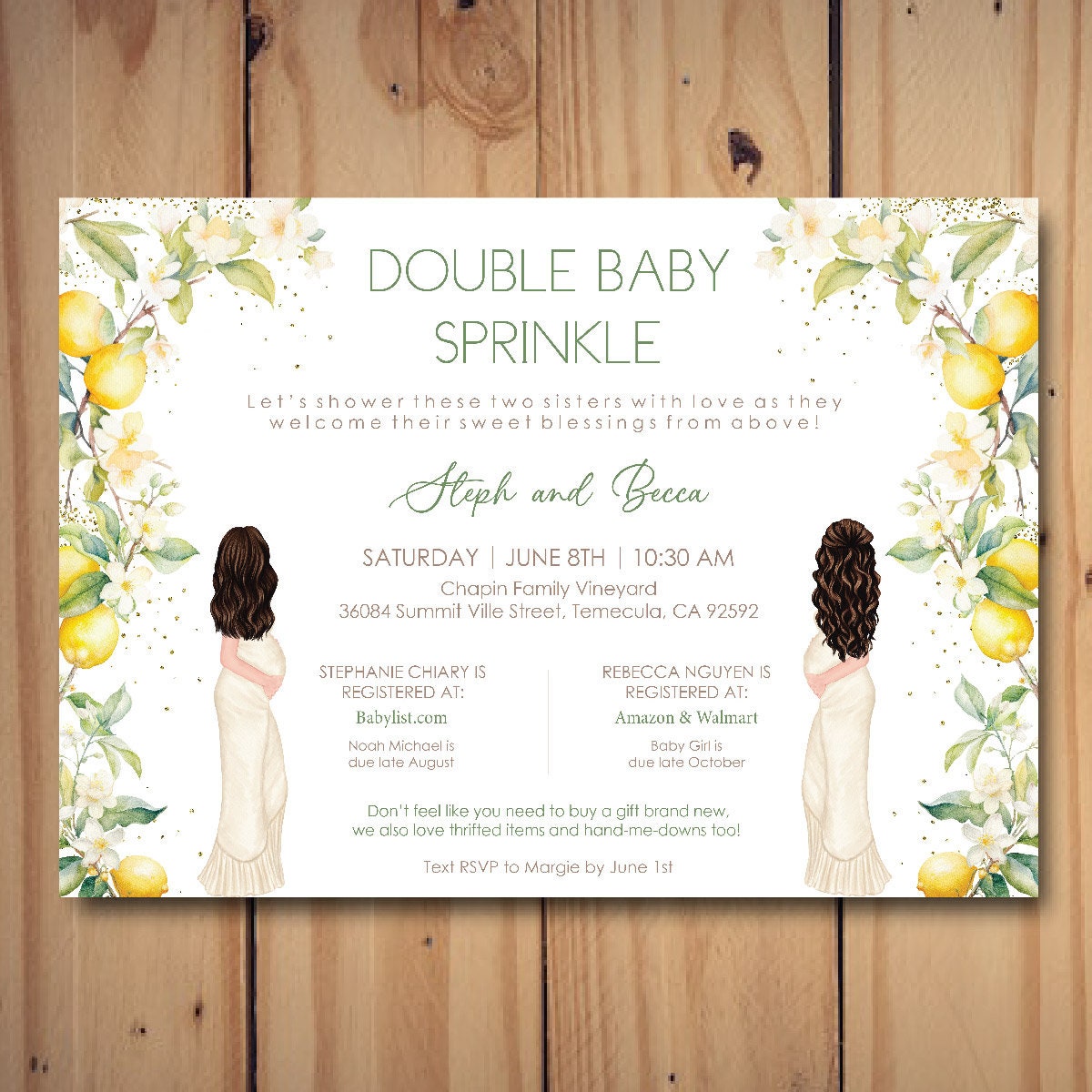 Lemon Double Baby Shower Invite, Citrus Duo Baby Sprinkle, Combined ...