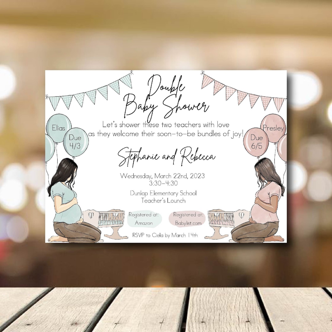 Double Shower Invitation, Baby Shower for Two Teachers, Duo Baby Shower ...