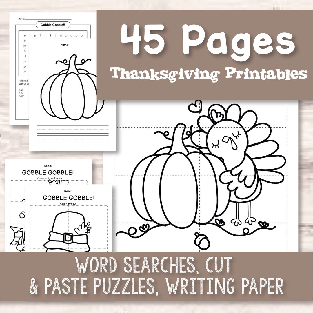Thanksgiving Activities for Kids, Cut and Paste Puzzles, Word Searches ...