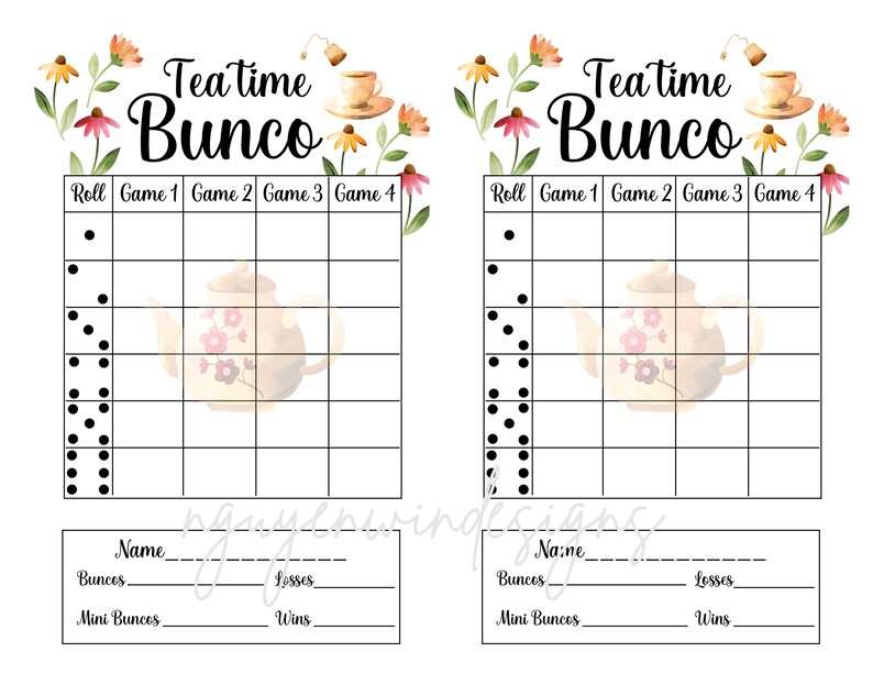 Tea Time Bunco Score Sheets, Valentine's Bunco, Galentine's Brunch, Tea ...