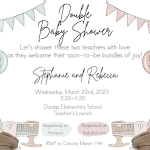 Double Shower Invitation, Baby Shower for Two Teachers, Duo Baby Shower ...