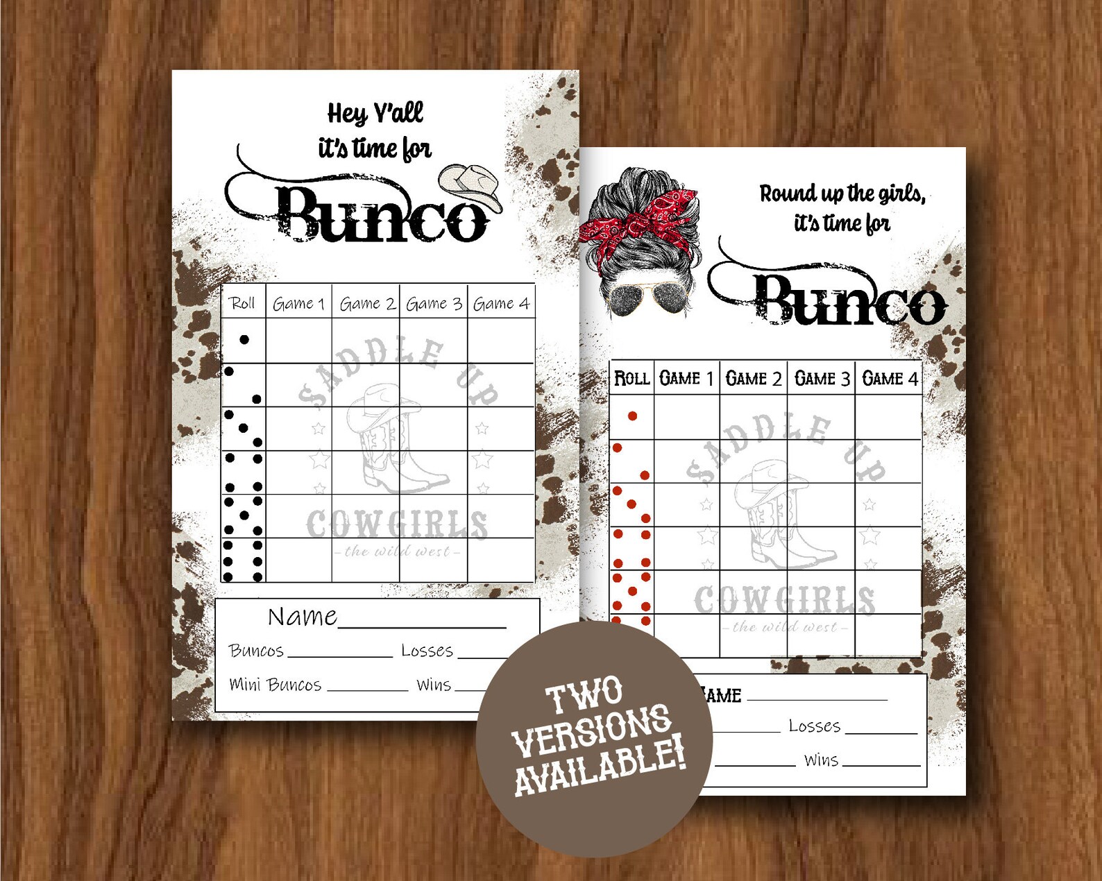 Country Western Bunco Cards, Rodeo Theme, Cow Print Bunco, Texas Theme ...