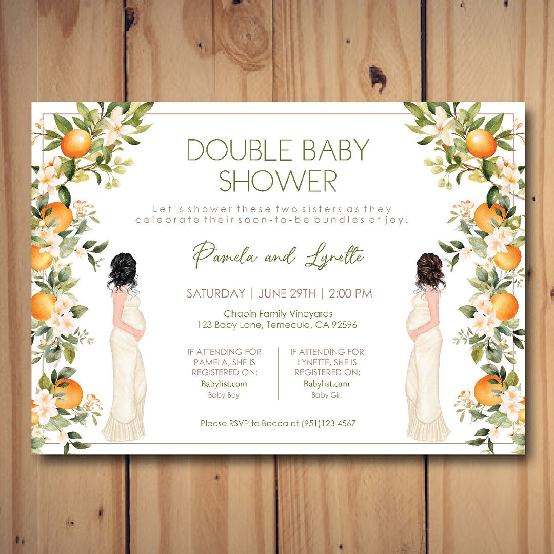 Two Little Cuties Double Baby Shower Invite, Citrus Duo Baby Sprinkle ...