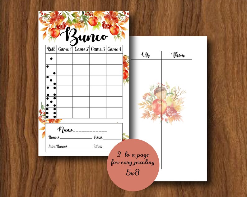 Apple Bunco, Fall Apple Bunco Cards, Fall Leaves, Printable Score Cards ...