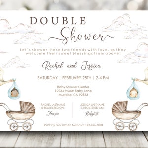 Double Baby Shower Invitation, 2 Coworker Baby Shower Invite, Stork ...