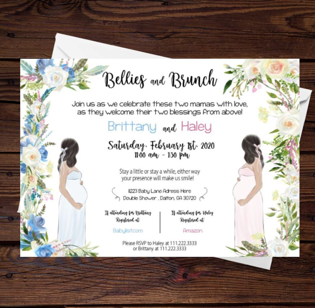 Double Shower Invitation, Joint Baby Shower, Brunch and Bellies, Duo ...