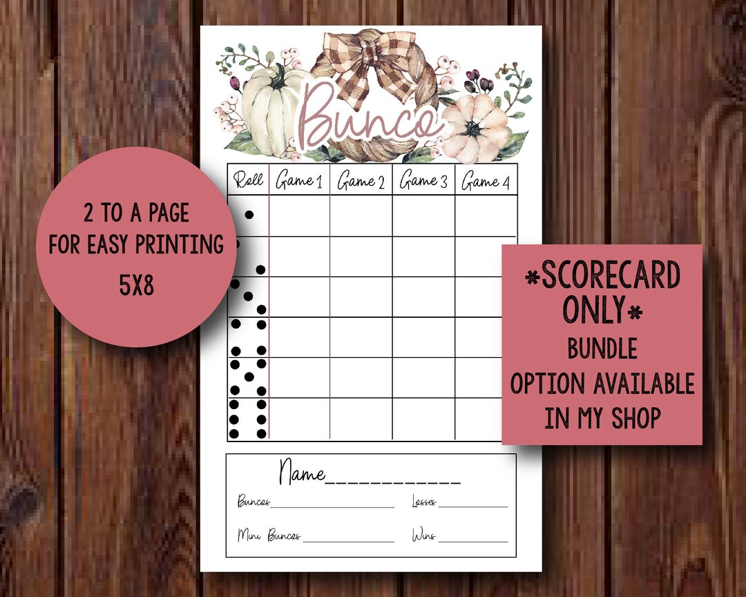 Rustic Fall Bunco Scorecard, Autumn Bunco Card, Autumn Pumpkins ...