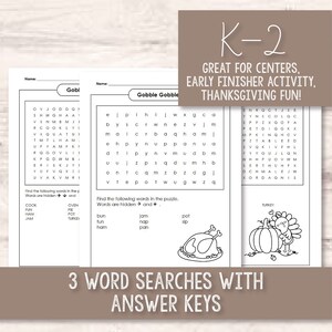 Thanksgiving Activities for Kids, Cut and Paste Puzzles, Word Searches ...