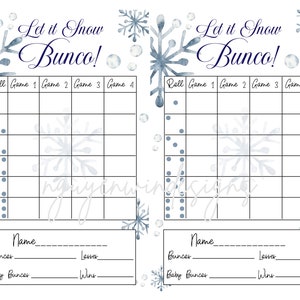 Winter Snowflake Bunco Score Card, Holiday Bunco, Christmas Brunch Game ...
