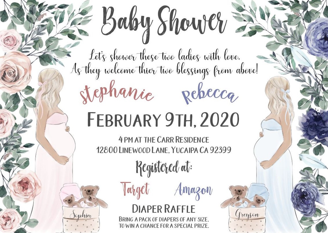 Double Shower Invitation, Joint Baby Shower, Brunch and Bellies, Duo ...