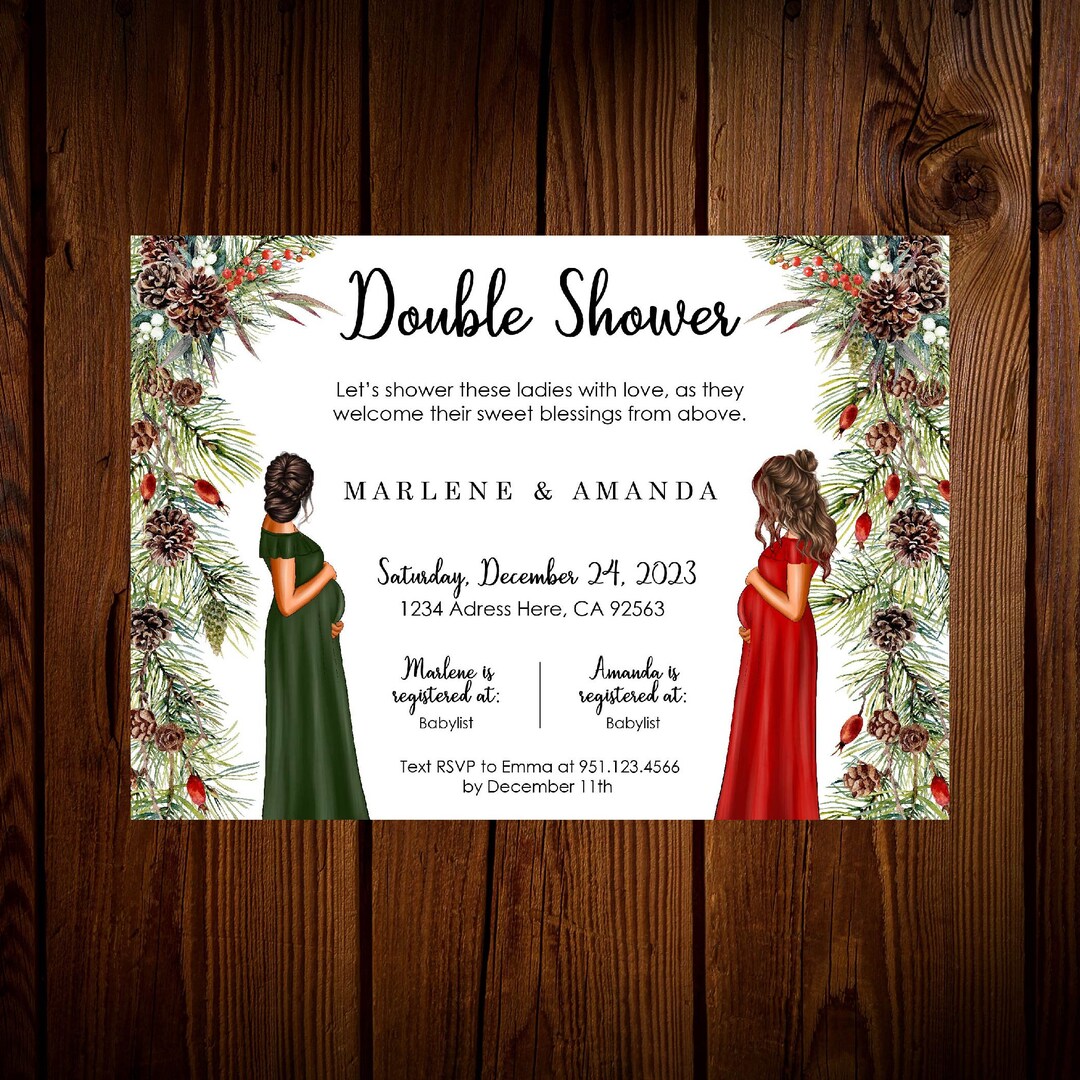 Christmas Double Baby Shower Invitation, Joint Baby Shower, Winter ...