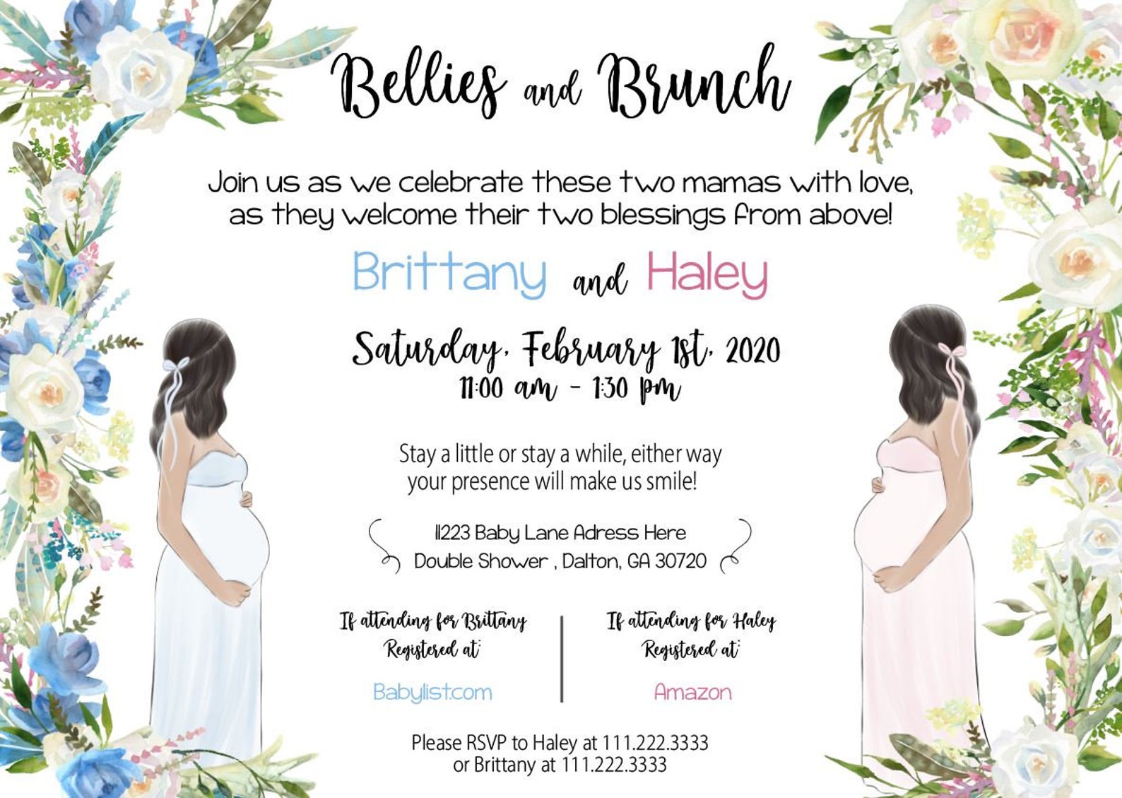 Double Shower Invitation, Joint Baby Shower, Brunch and Bellies, Duo ...