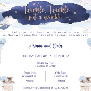 Twinkle Twinkle Just a Sprinkle Double Baby Sprinkle Invitation, Duo ...