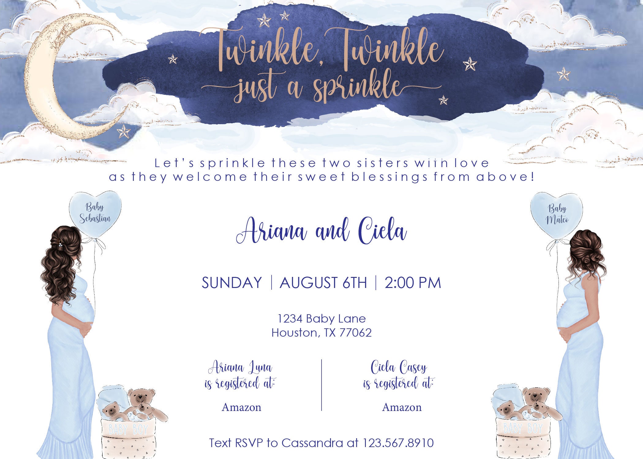 Twinkle Twinkle Just a Sprinkle Double Baby Sprinkle Invitation, Duo ...