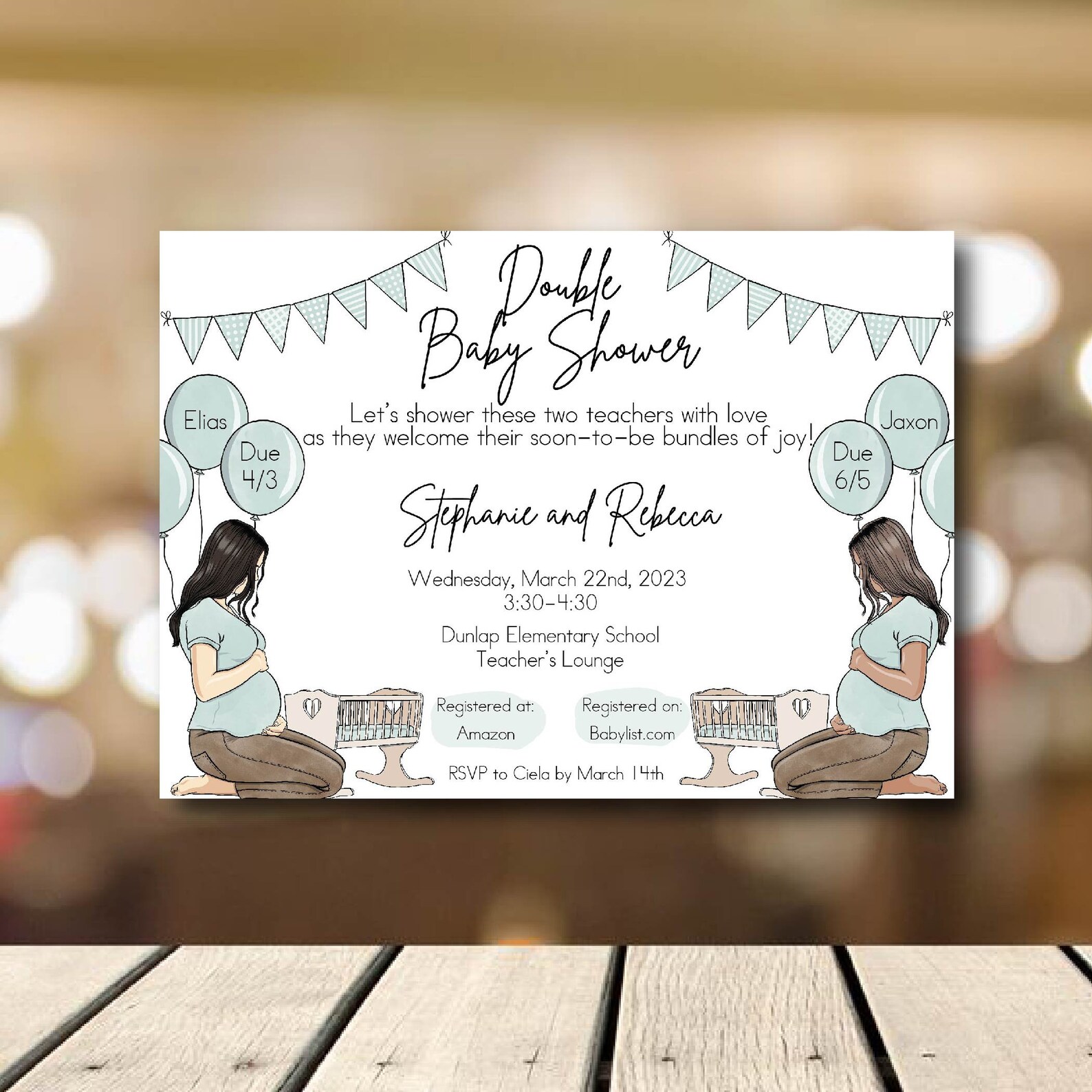 Double Shower Invitation, Baby Shower for Two Teachers, Duo Baby Shower ...