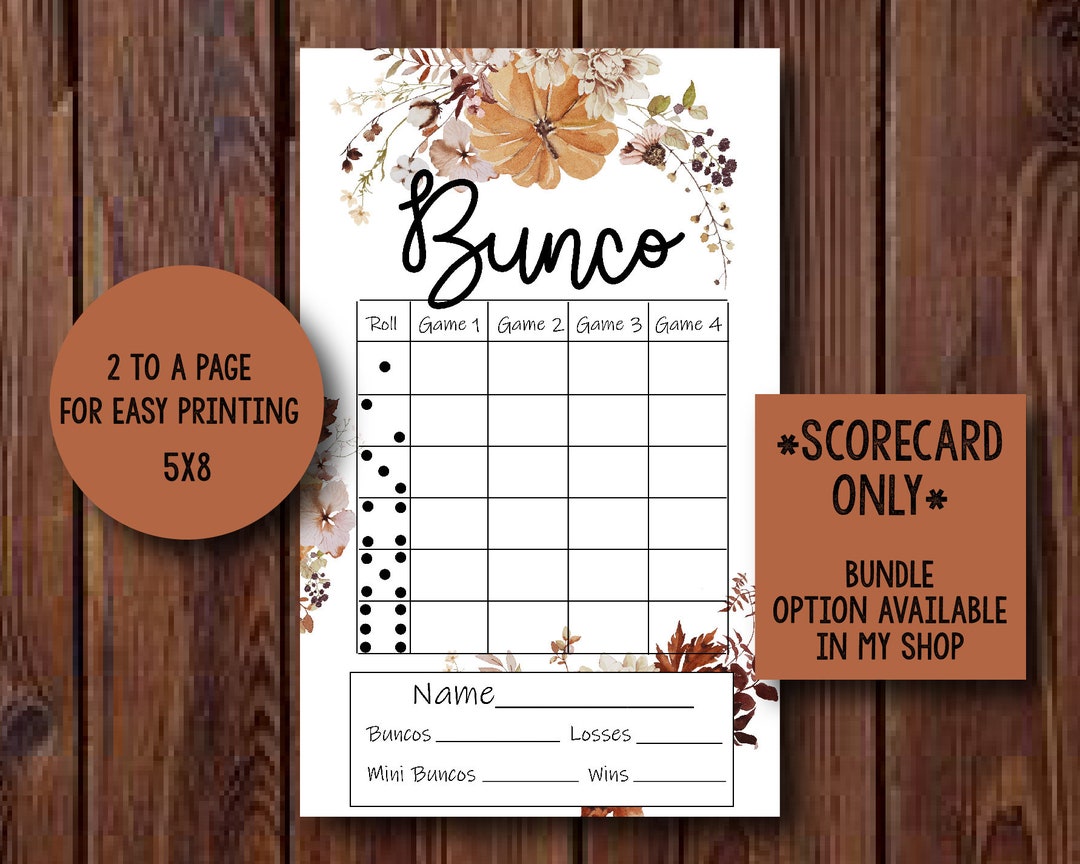 Thanksgiving Bunco Card, Fall Bunco Card, Fall Leaves, Autumn Pumpkins ...