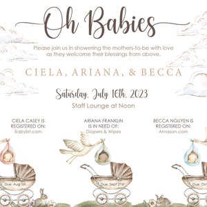 Triple Baby Shower Invitation for Coworkers or Friends, Stork Joint ...