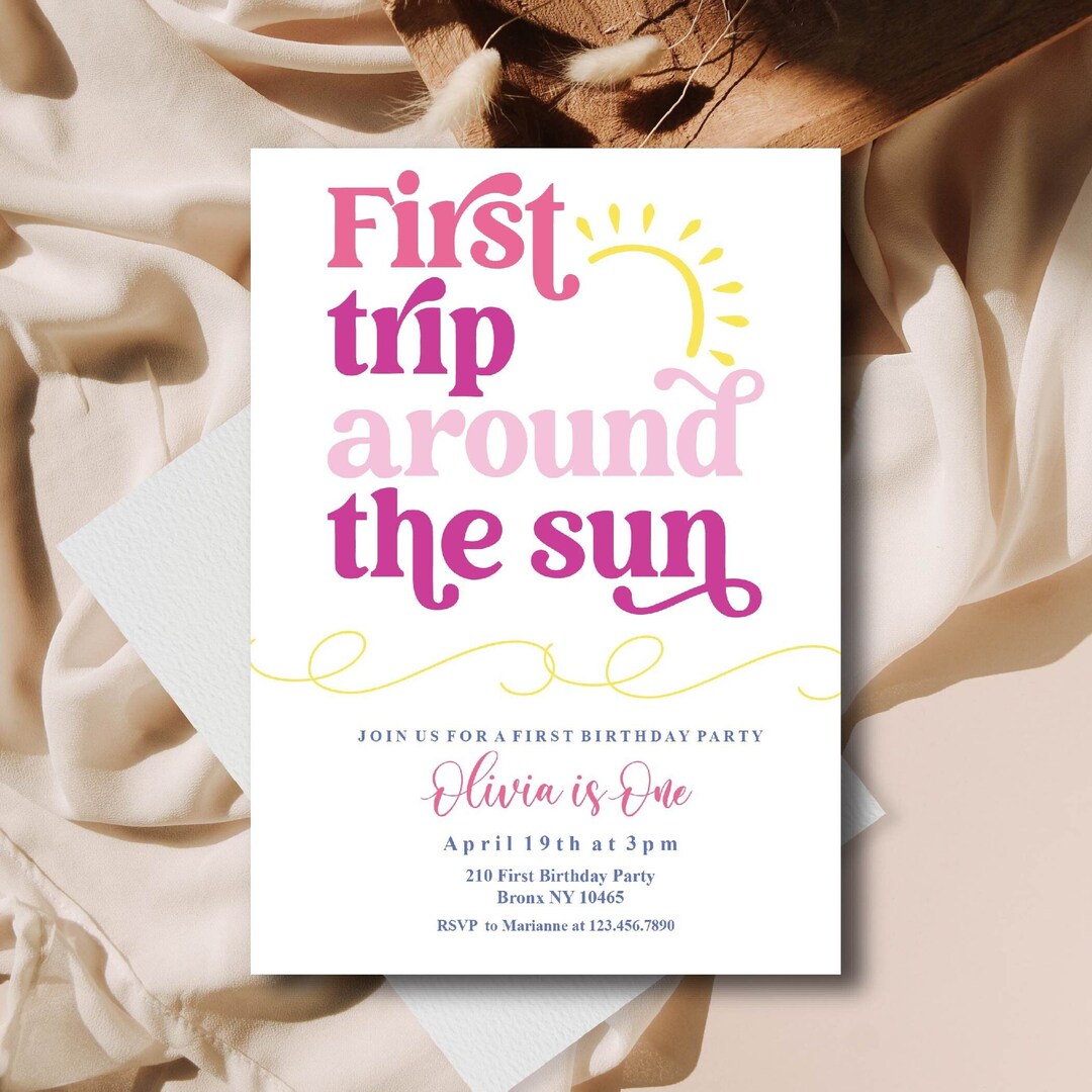 First Trip Around the Sun Birthday Invite, First Birthday, Muted Colors ...