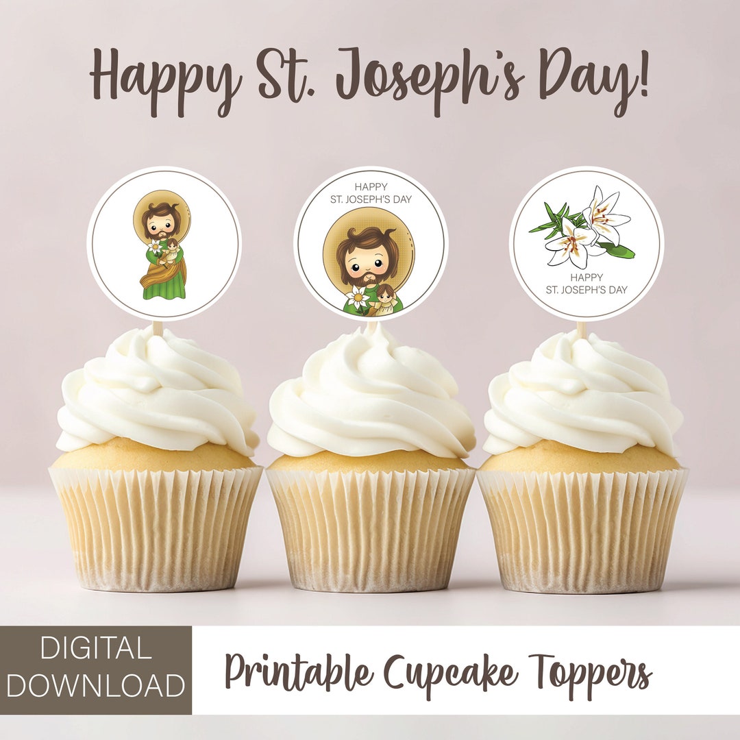 St. Joseph Cupcake Toppers, Saint Joseph's Day Decoration, Liturgical ...