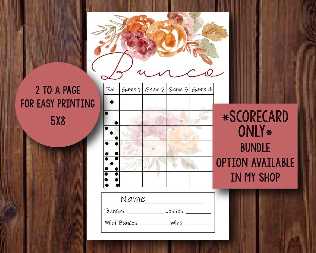 Bright Fall Bunco Card, Fall Bunco Scorecard, Fall Flowers, Autumn ...