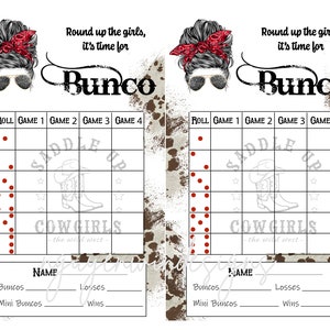 Cowgirl Bunco Cards, Western Bunco Game, Girls Night Out, Country Bunco ...