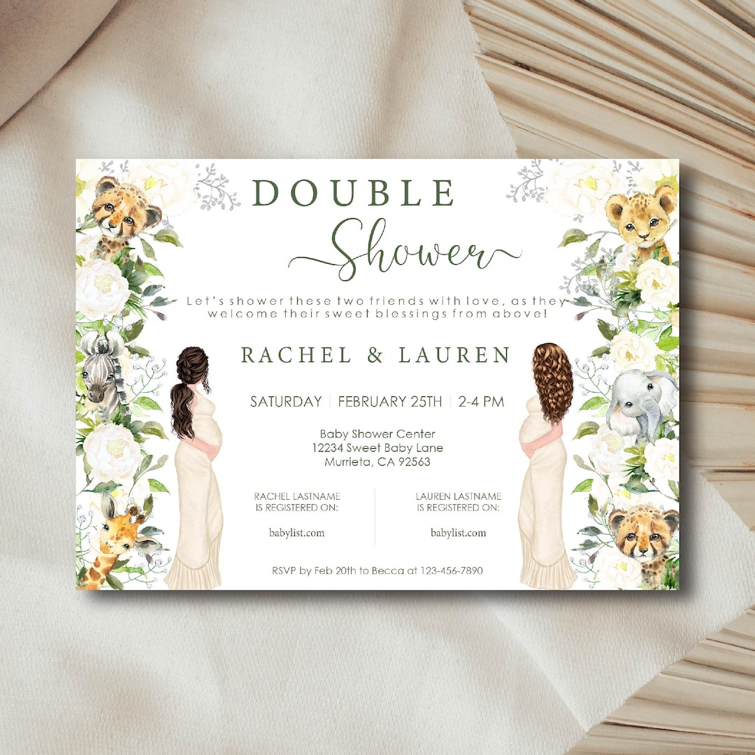 Safari Double Baby Shower Invite, Two Friends Jungle Invite, Duo Baby ...