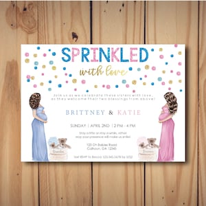 Double Baby Sprinkle Invite, Personalized, Custom Made, Duo Baby ...