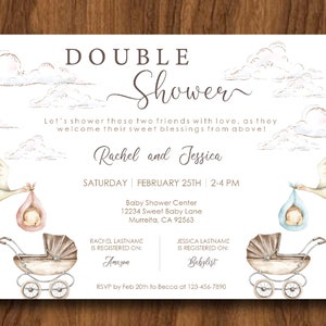 Double Baby Shower Invitation, 2 Coworker Baby Shower Invite, Stork ...